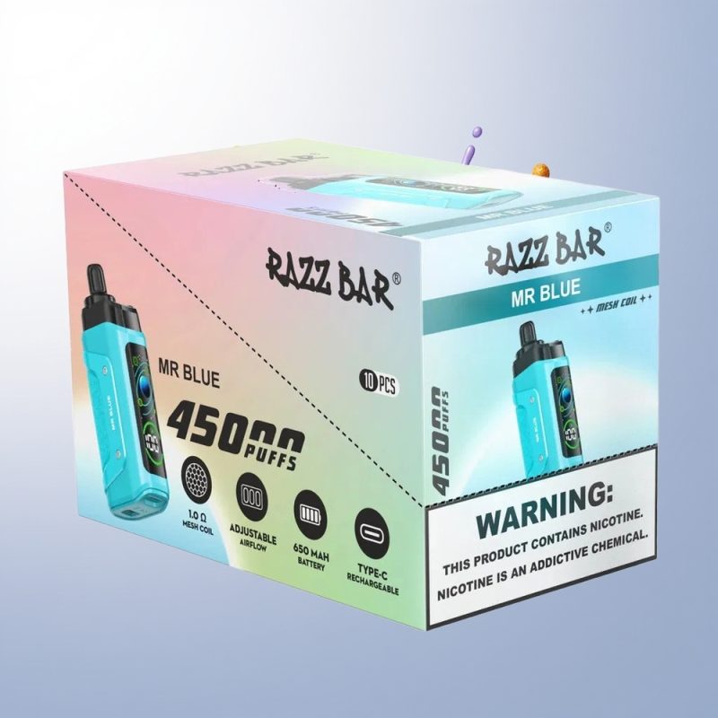 Razz Bar 45000 Puffs Mr Blue Disposable Vape with 1.0 Ohm Mesh Coil ...
